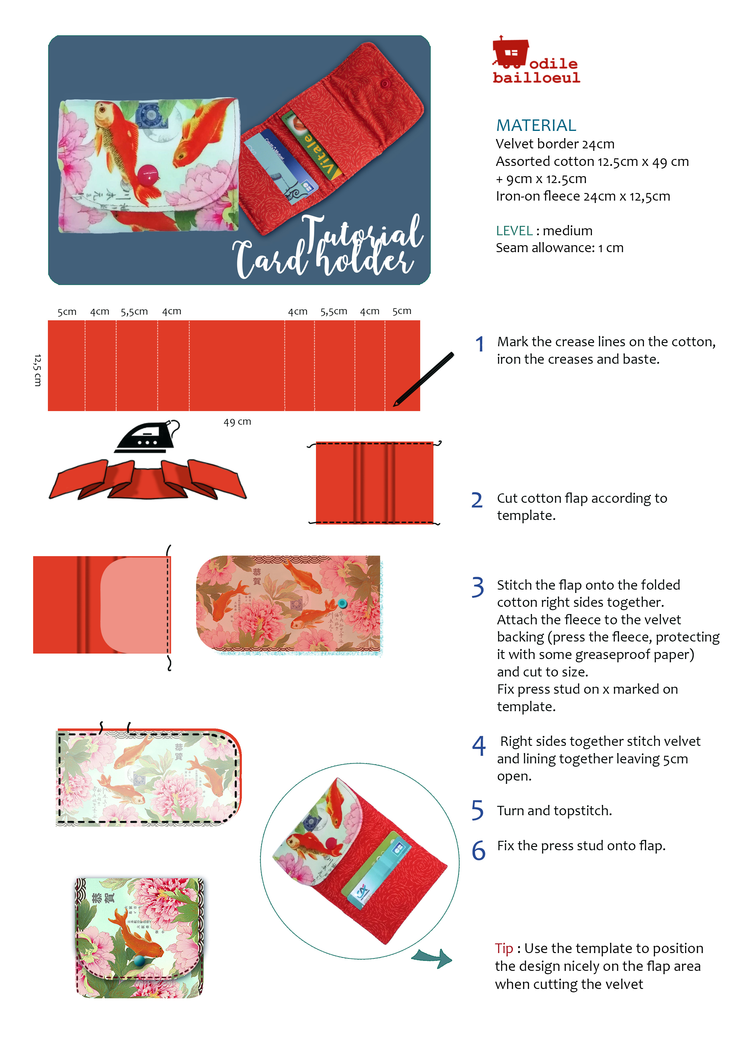 Free card holder sewing pattern - Odile Bailloeul